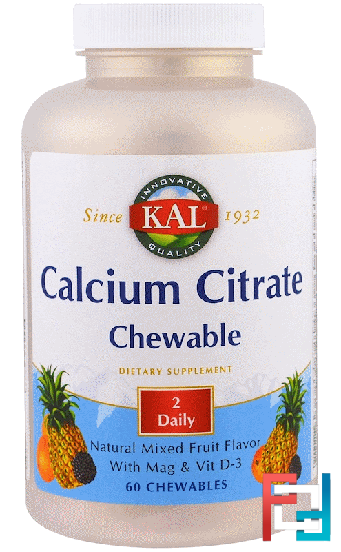 Calcium Citrate Chewable, Natural Mixed Fruit Flavor, KAL, 60 Chewables